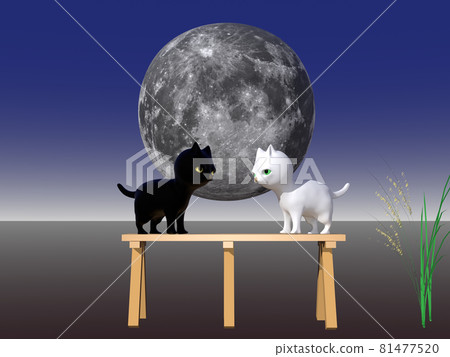 Cats watching the moon - Stock Illustration [81477520] - PIXTA