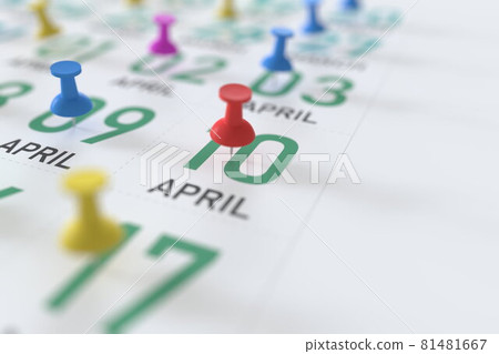 April 10 date and push pin on a calendar, 3D... - Stock Illustration ...