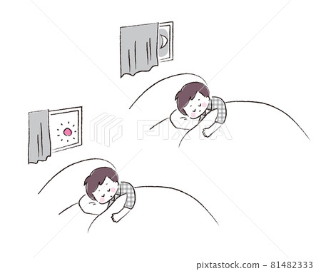 Morning and night set for boys sleeping in bed - Stock Illustration ...