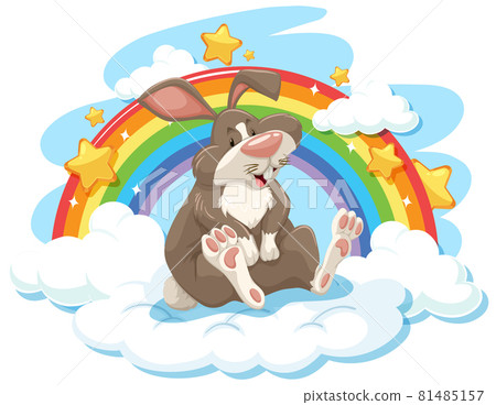 Cute rabbit on the cloud with rainbow - Stock Illustration [81485157 ...
