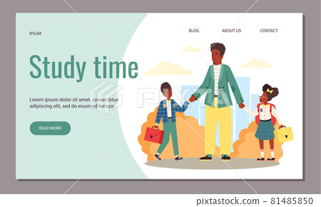 Back to school and study time website, flat... - Stock Illustration ...