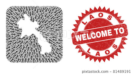 Welcome Watermark Badge and Laos Map Pointing... - Stock Illustration ...