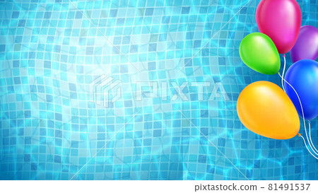 Helium Balloons Floating In Swimming Pool Vector - Stock Illustration ...