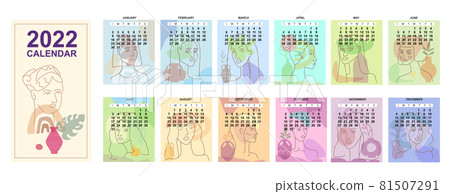2020 Calendar Woman Face Minimal Line Art. Set... - Stock Illustration ...
