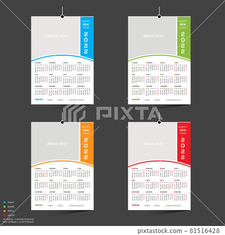 4 colored 12 month 2022 calendar design for... - Stock Illustration ...