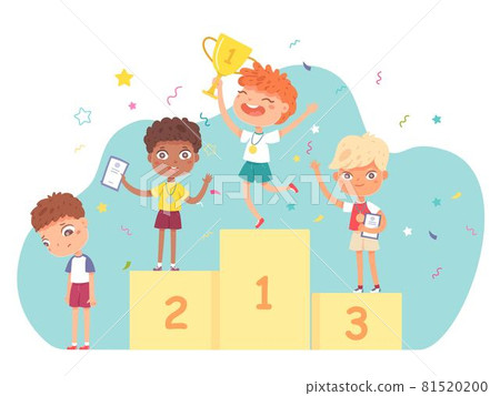 Kids on podium after competition. Happy boys... - Stock Illustration ...