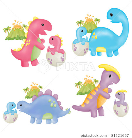 Watercolor Mother's day Dinosaur Clipart.... - Stock Illustration ...