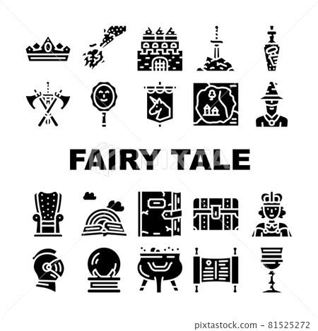 Fairy Tale Story Medieval Book Icons Set Vector - Stock Illustration ...