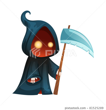 Death in Black Hooded Cloak with Scythe as... - Stock Illustration ...