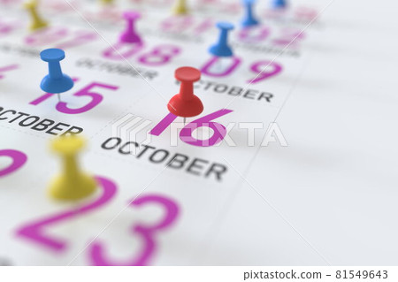 October 16 date and push pin on a calendar, 3D... - Stock Illustration ...