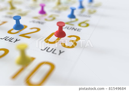 July 3 date and push pin on a calendar, 3D... - Stock Illustration ...