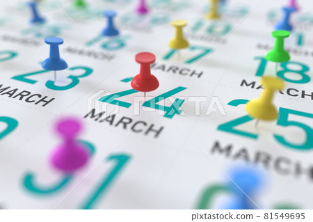 March 24 date and push pin on a calendar, 3D... - Stock Illustration ...