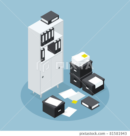 Isometric Office Room Papers Storage Illustration - Stock Illustration ...