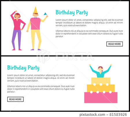 Birthday Party Web Posters Set with Men and Women - Stock Illustration ...