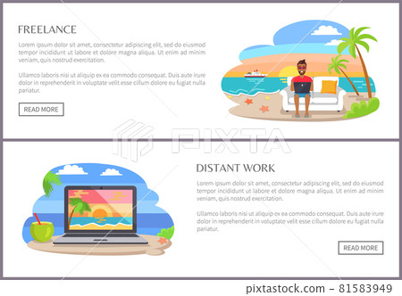 Freelance Distant Work Set Vector Illustration - Stock Illustration ...