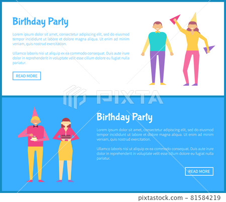 Birthday Party Web Posters Set with Men and Women - Stock Illustration ...