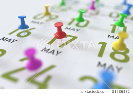 May 17 date marked with red pushpin on a... - Stock Illustration ...