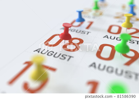 August 8 date and push pin on a calendar, 3D... - Stock Illustration ...