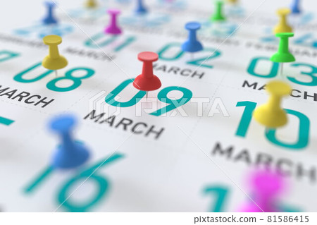 March 9 date and push pin on a calendar, 3D... - Stock Illustration ...