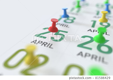April 25 date marked with a pin calendar, 3D... - Stock Illustration ...