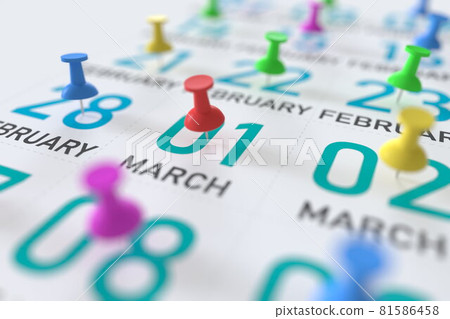 March 1 date and push pin on a calendar, 3D... - Stock Illustration ...