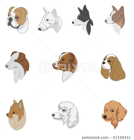 Set of hand drawn line art illustrations of dog... - Stock Illustration ...