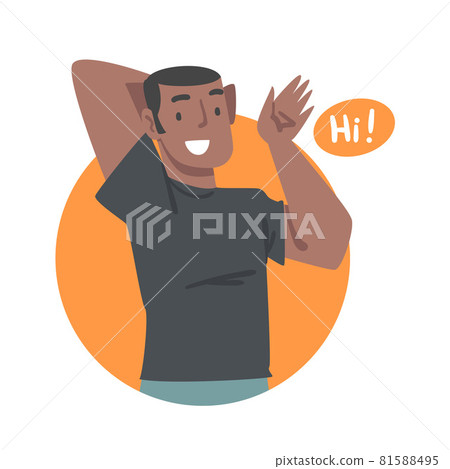 Young Man Saying Hello and Showing Hand... - Stock Illustration ...