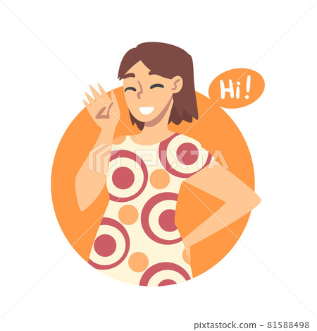 Young Woman Saying Hello and Showing Hand... - Stock Illustration ...