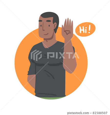Young Man Saying Hello and Showing Hand... - Stock Illustration ...
