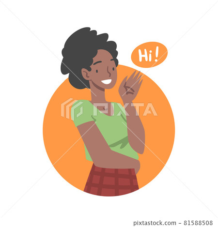 Young African American Woman Saying Hello and... - Stock Illustration ...