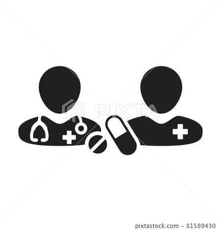 Ask a doctor icon with patient vector with pill... - Stock Illustration ...