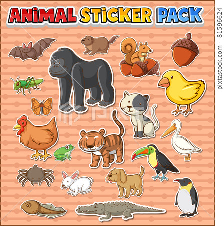 Cute wild animals sticker pack isolated - Stock Illustration [81596624 ...