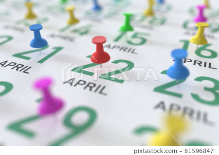 April 22 date and push pin on a calendar, 3D...-插圖素材 [81596847] - PIXTA圖庫