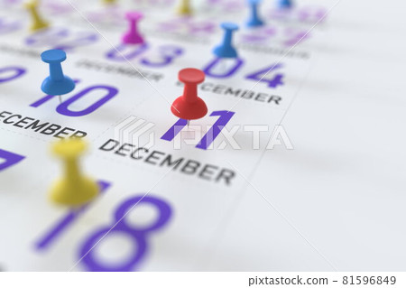 December 11 date and push pin on a calendar, 3D... - Stock Illustration ...