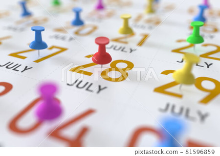 July 28 date and push pin on a calendar, 3D... - Stock Illustration ...