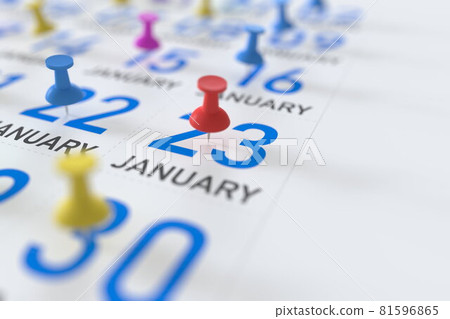 January 23 date marked with red pushpin on a... - Stock Illustration ...