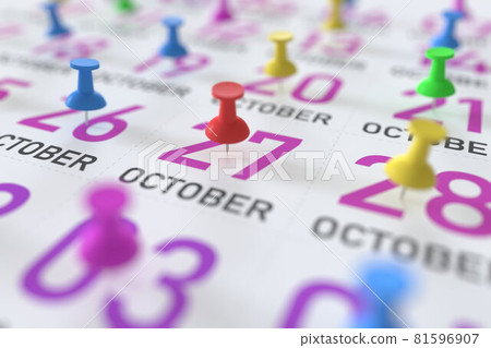 October 27 date and push pin on a calendar, 3D... - Stock Illustration ...