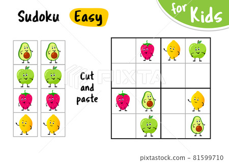 Sudoku kids game. Cut and paste the pictures.... - Stock Illustration ...