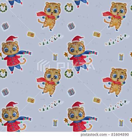 Seamless pattern with cute tigers. New Year... - Stock Illustration ...