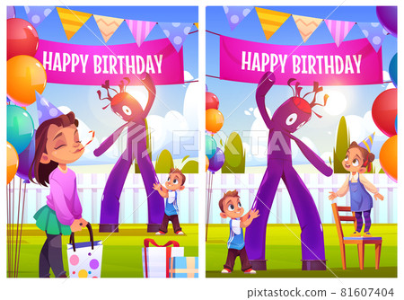 Happy birthday celebration cartoon posters, cards - Stock Illustration ...