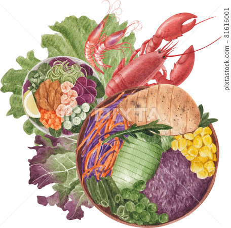 healthy food watercolor - Stock Illustration [81616001] - PIXTA
