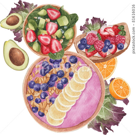 healthy food watercolor - Stock Illustration [81616016] - PIXTA