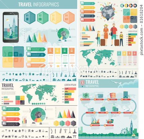 Travel and Tourism. Infographic set with charts... - Stock Illustration ...