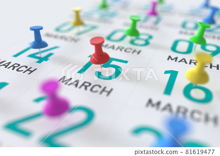 March 15 date marked with a pin calendar, 3D... - Stock Illustration ...