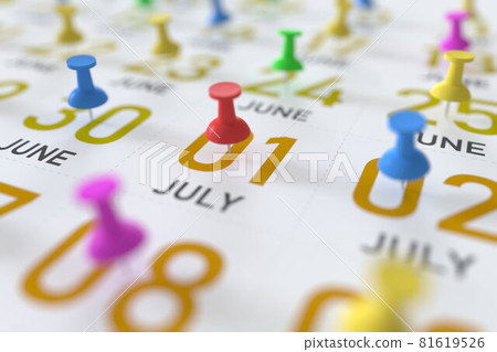 July 1 date and push pin on a calendar, 3D... - Stock Illustration ...