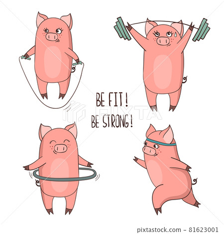 Set of cute cartoon pigs involved in sports.... - Stock Illustration ...