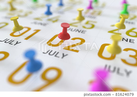 July 2 date and push pin on a calendar, 3D... - Stock Illustration ...