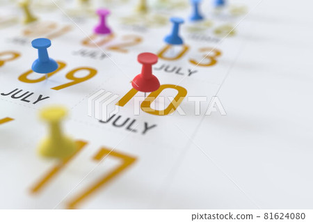 July 10 date and push pin on a calendar, 3D... - Stock Illustration ...