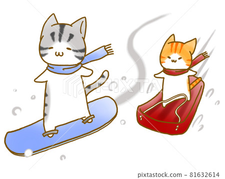Cat snowboarding ① - Stock Illustration [81632614] - PIXTA