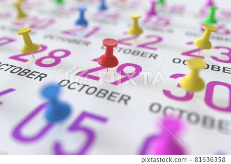 October 29 date and push pin on a calendar, 3D... - Stock Illustration ...